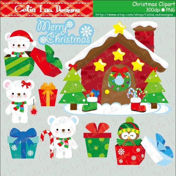MERRY CHRISTMAS 1 Christmas Clipart Polar Bear Clipart | Etsy
