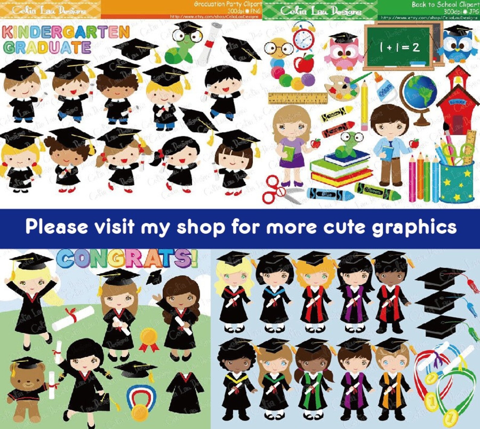 Blue Graduation Clipart - Etsy