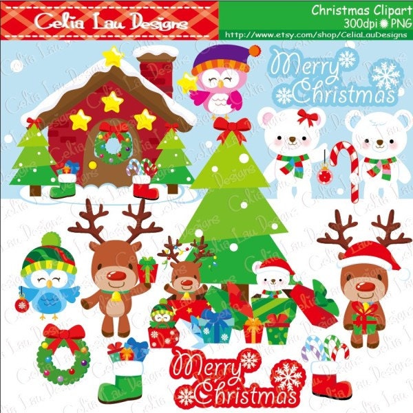 MERRY CHRISTMAS 1 Christmas Clipart Polar Bear Clipart | Etsy