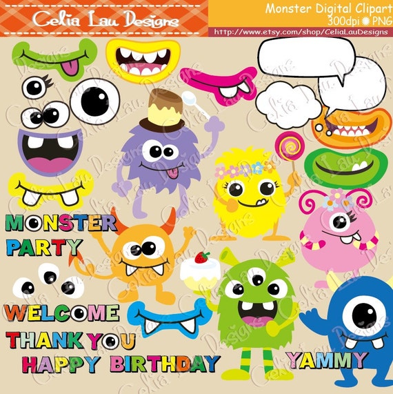 Monsters Clipart Monsters Party Clip Art CG024 Monster | Etsy