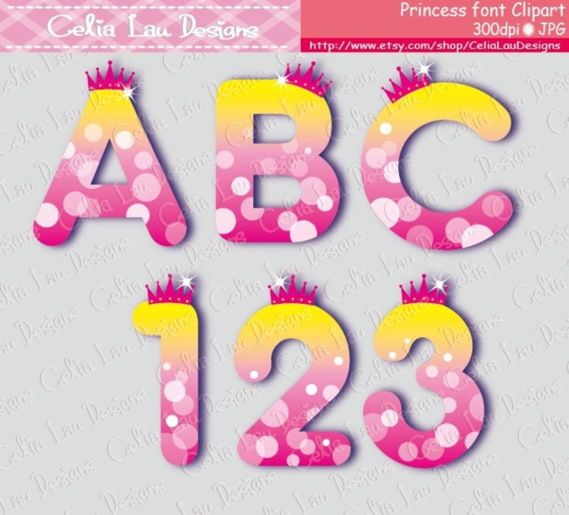 Princess Font Digital Clip Art / Cute Princess Alphabet and - Etsy