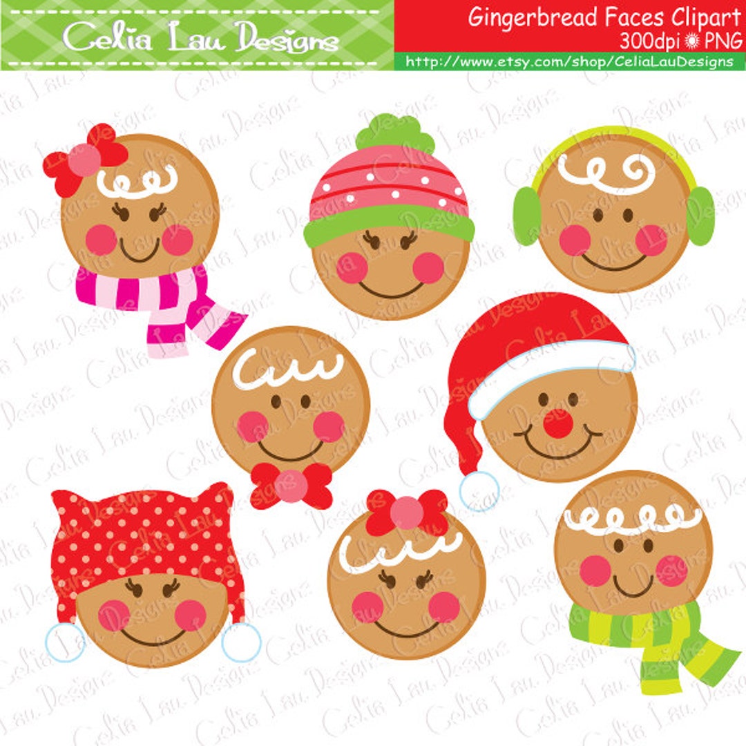 Gingerbread Faces Christmas Digital Clipart, Christmas Clipart, Cute ...