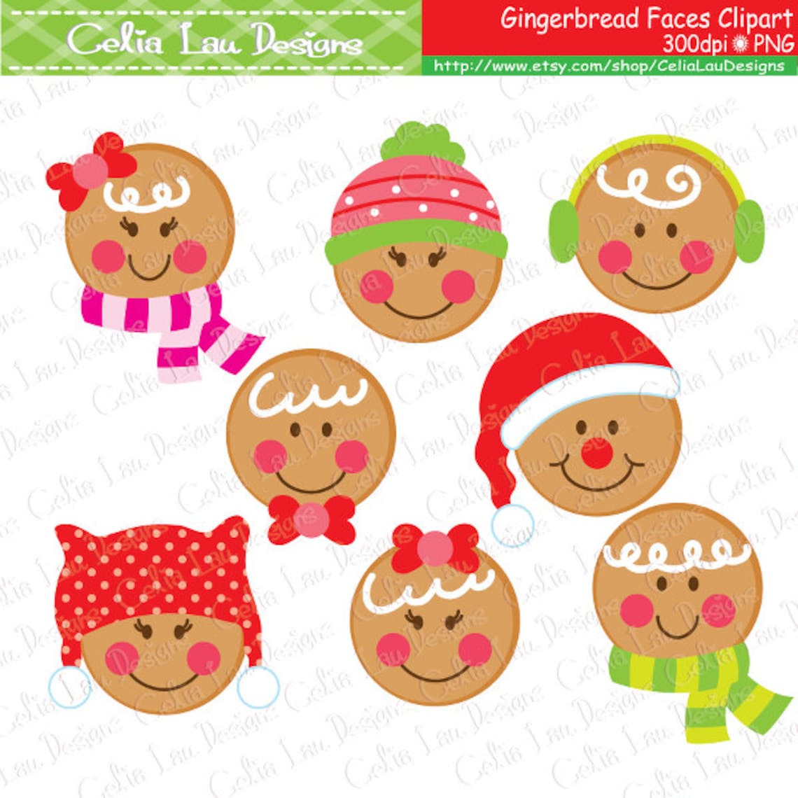 Gingerbread Faces Christmas Digital Clipart Christmas | Etsy