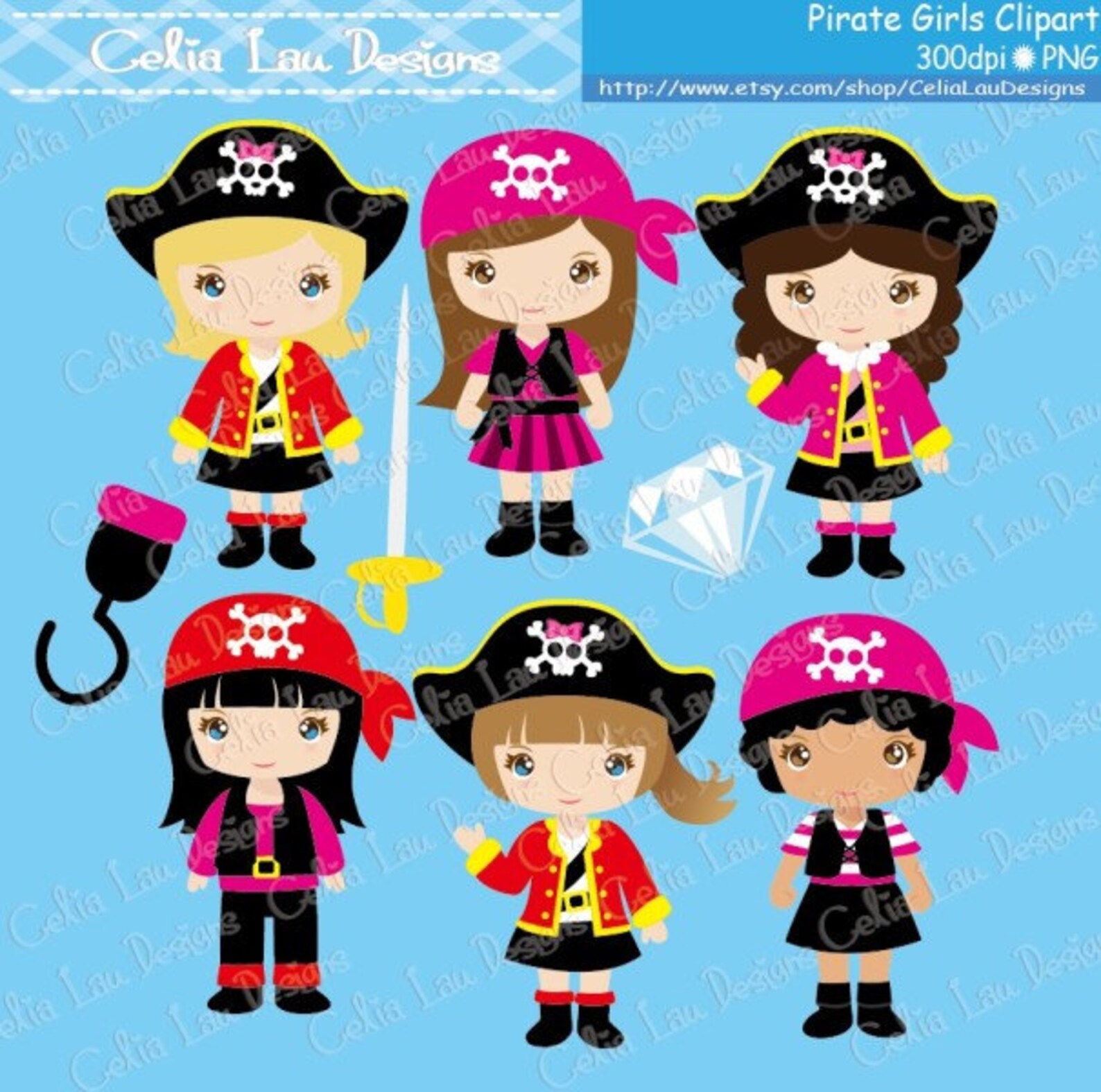 Pirate Girl Clipart/ Cute Girl Pirate Clip Art CG191 - Etsy