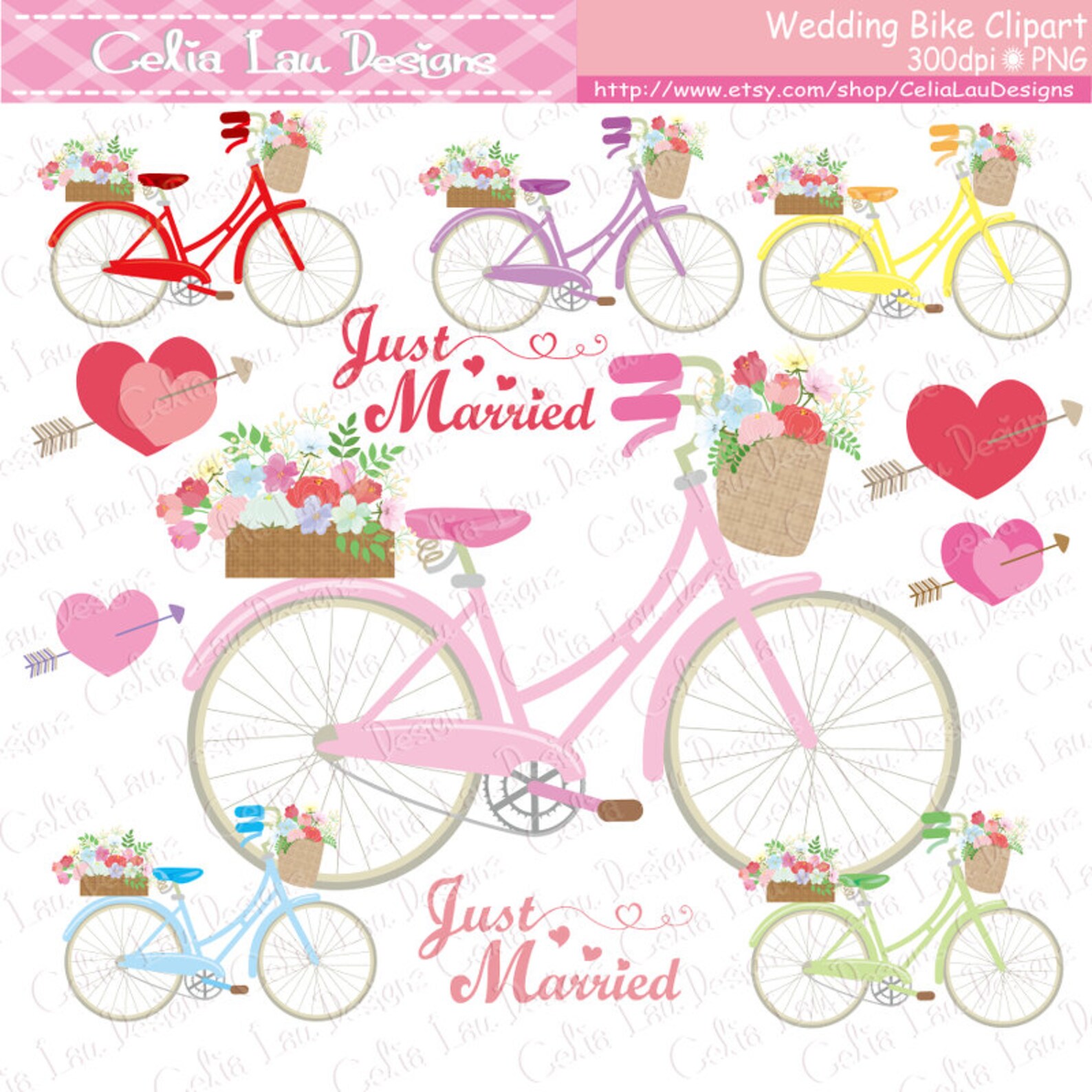 Bicycle Clipart Bike Clipart Floral Bicycle Wedding - Etsy