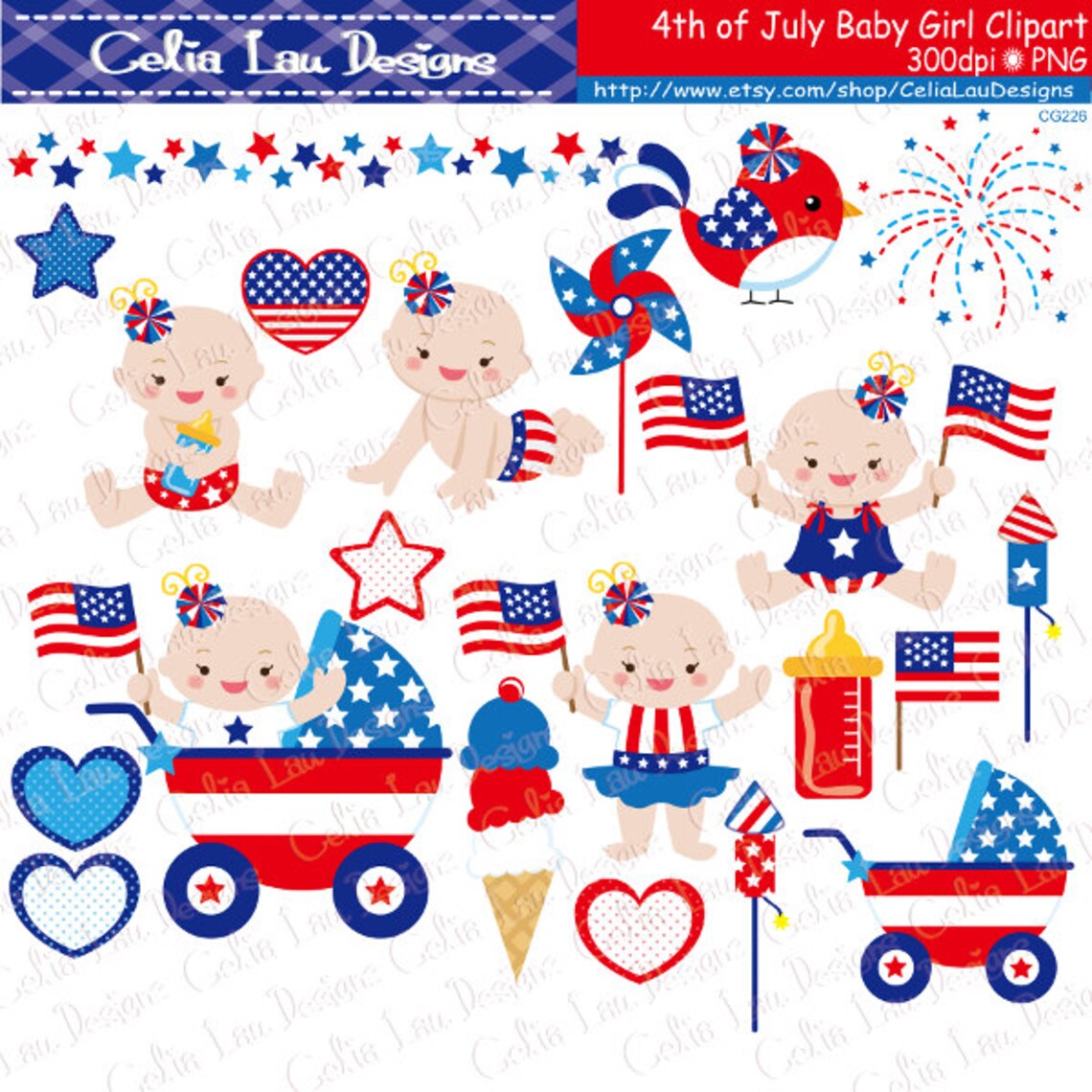 4th of July Baby Girl Clipart/ First Patriotic Day Clipart | Etsy
