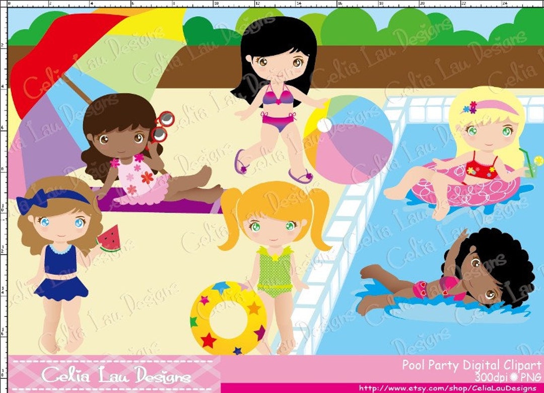 Girls Pool Party Clipart , Cute Girl Clipart , Pool Clipart, Pool Party ...