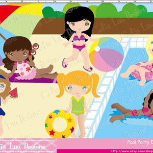 Girls Pool Party Clipart , Cute Girl Clipart , Pool Clipart, Pool Party ...