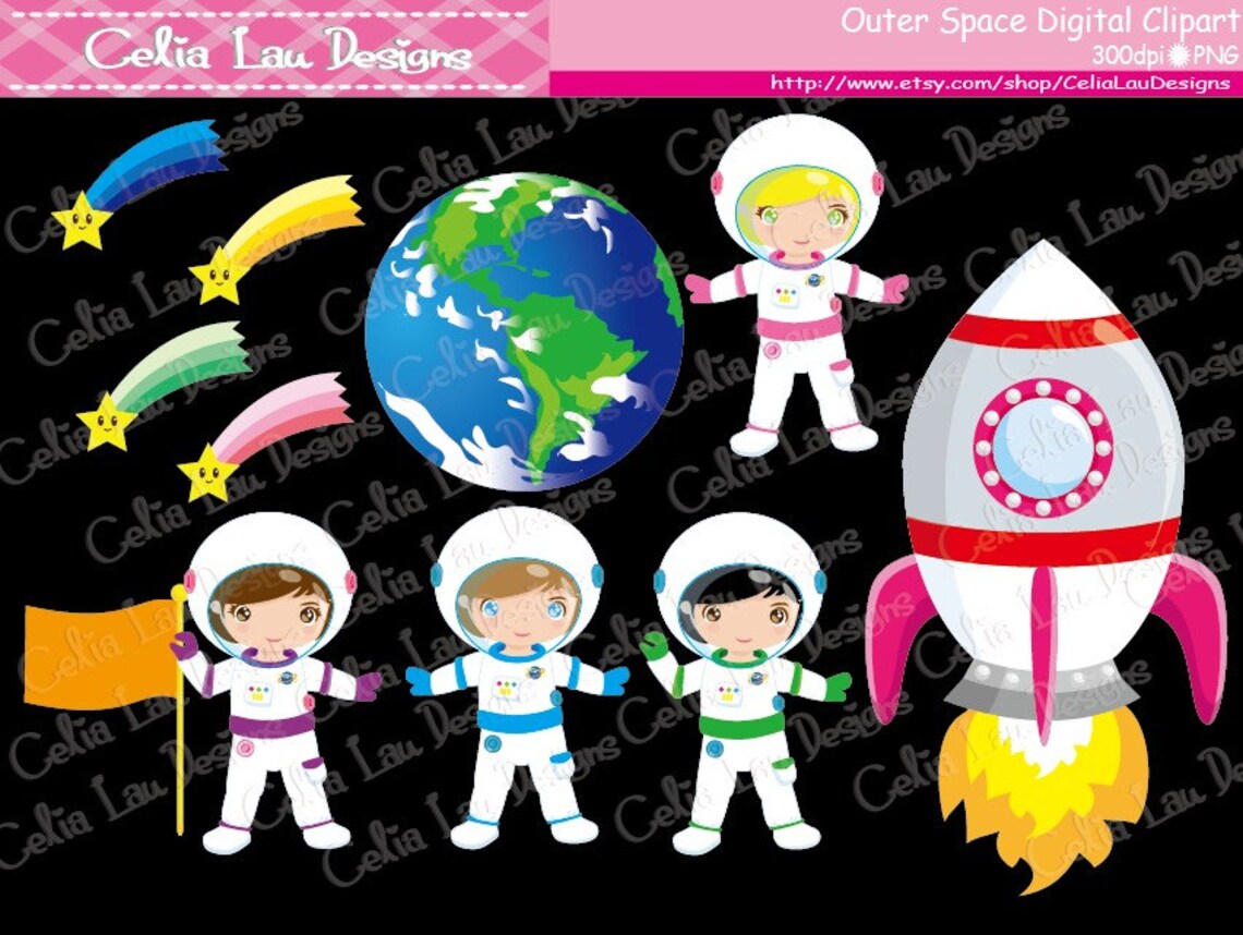 Outer Space Clipart Astronauts Clipart UFO Alien Astronaut - Etsy