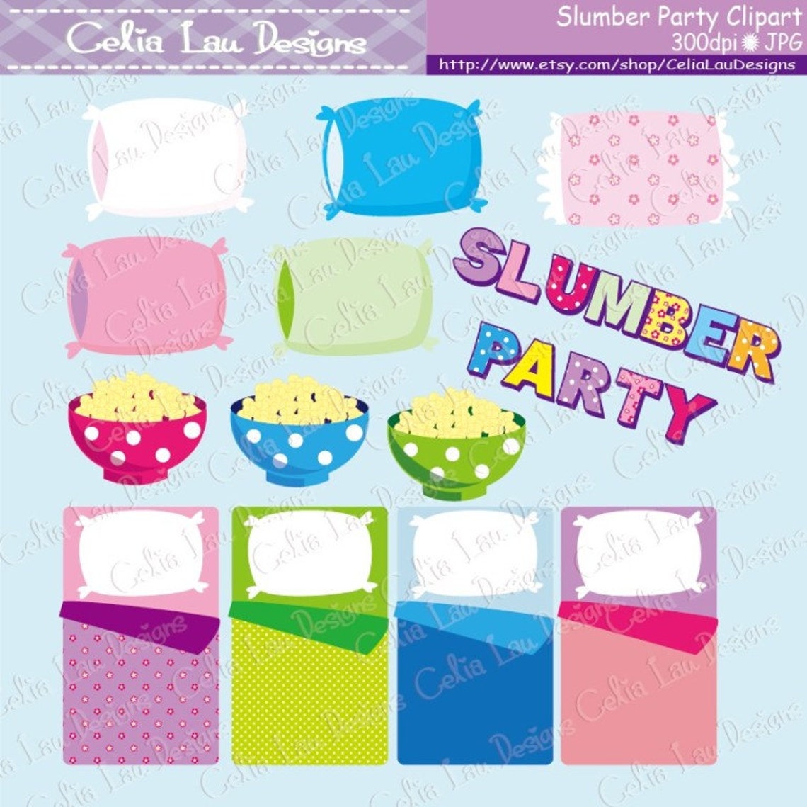 Pajama Party Clipart Slumber Party Clipart Cute Girl Night - Etsy