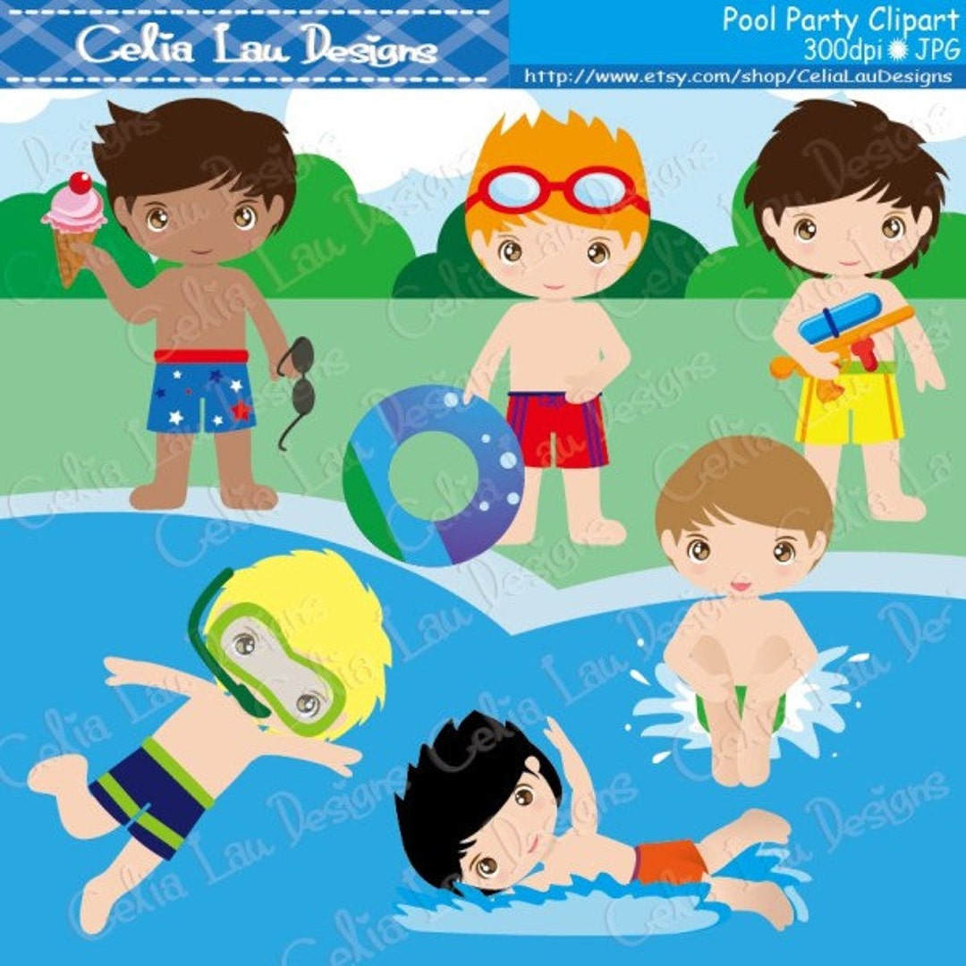 Pool Party Clipart, Cute Summer Boy Clipart CG028/ for Personal and ...