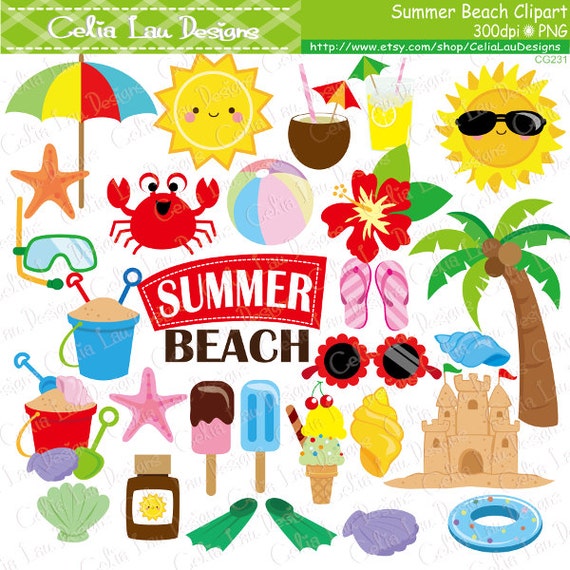 Summer Clipart Beach Clip Art | Etsy