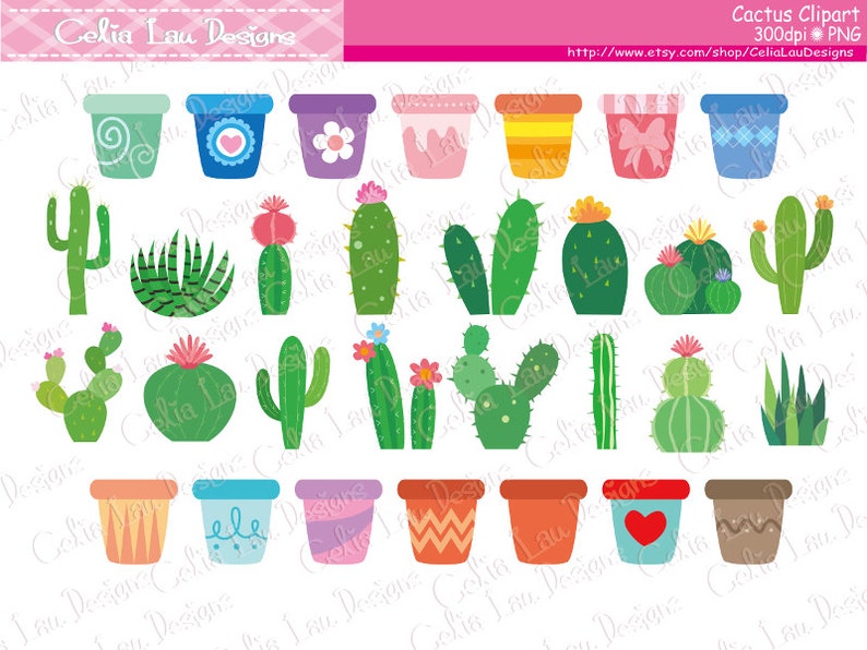 Cactus Clipart Cactus Clip Art Flower Pot Clipart CG221 - Etsy