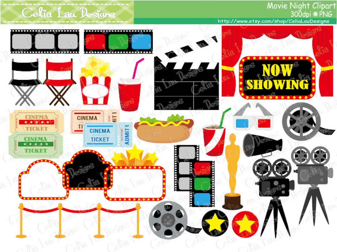 Movie Night Clipart / Movie Theater Clip Art / Popcorn Cinema Film ...