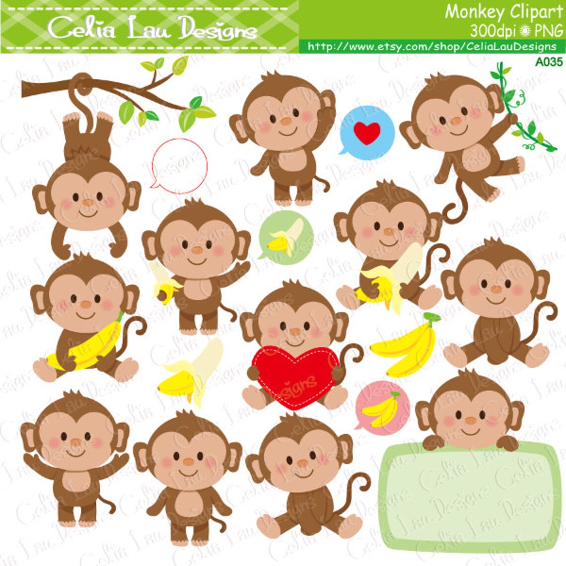Monkey Clipart Cute Monkey Clipart - Etsy