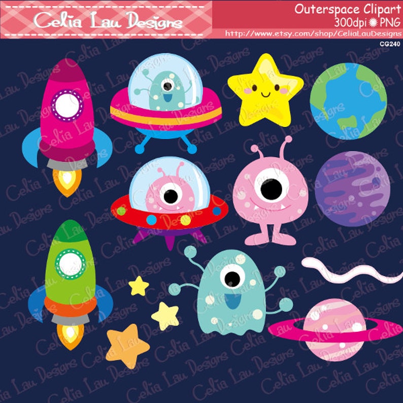 Outer Space Clipart Girl Astronauts Rockets Aliens - Etsy UK