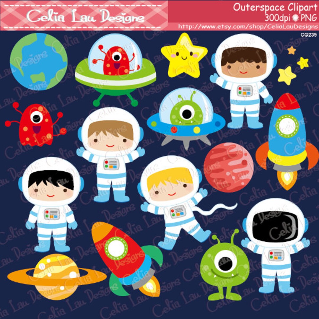 Outer Space Clipart, Boy Astronauts, Rockets, Aliens, Planets, Star - Etsy