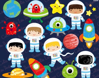 Outer Space Clipart Boy Astronauts Rockets Aliens Planets - Etsy