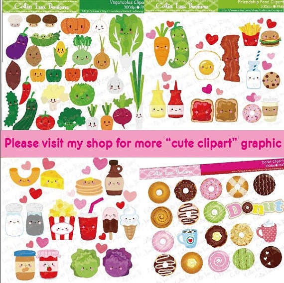 Friendship Food Cartoon Best Friend Cute Clip Art / Cute Food - Etsy