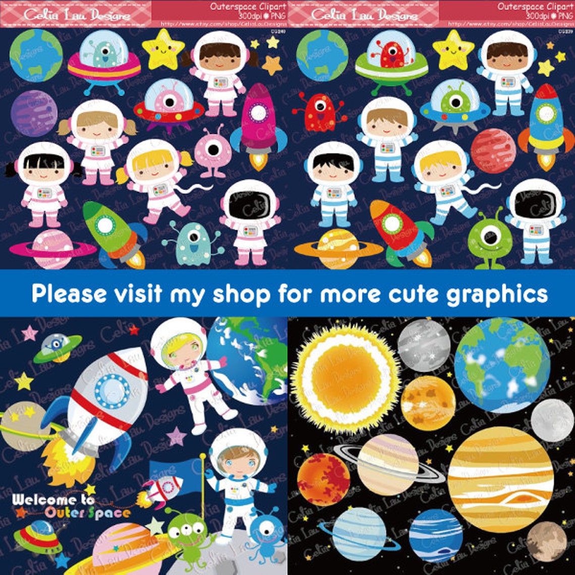 Outer Space Clipart Astronauts Clipart UFO Alien Astronaut - Etsy