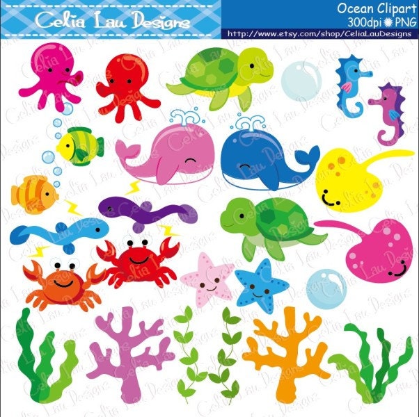 Ocean Digital Clipart/ Cute NEUTRALS clipart/ marine creature | Etsy