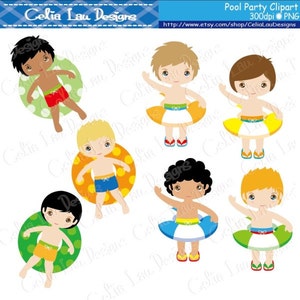 Boys Pool Party / Swim Party Invitation / Swimming Clipart / Summer ...