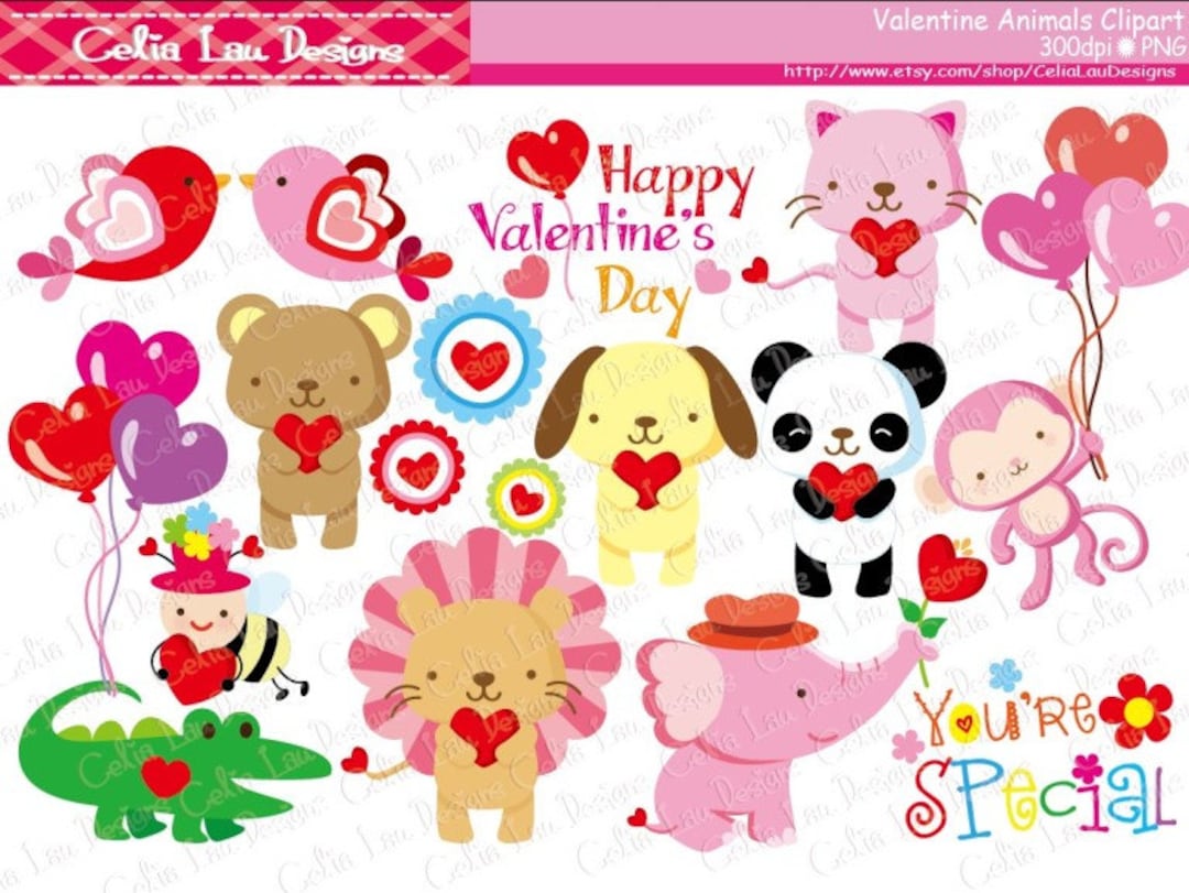 Valentine Animals Clipart , Valentine Baby Animals Clipart, Kawaii ...