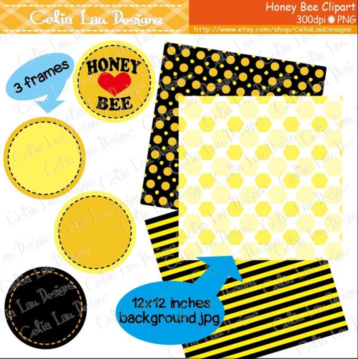 Bees Clipart Honey Bees Clip Art Bumble Bees Honeycomb | Etsy