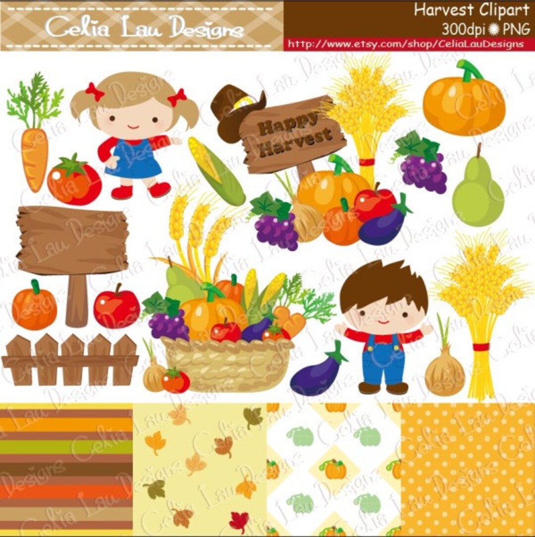 Harvest Clip Art, Vegetables Digital Clip Art , Farm Clip Art, Cute ...