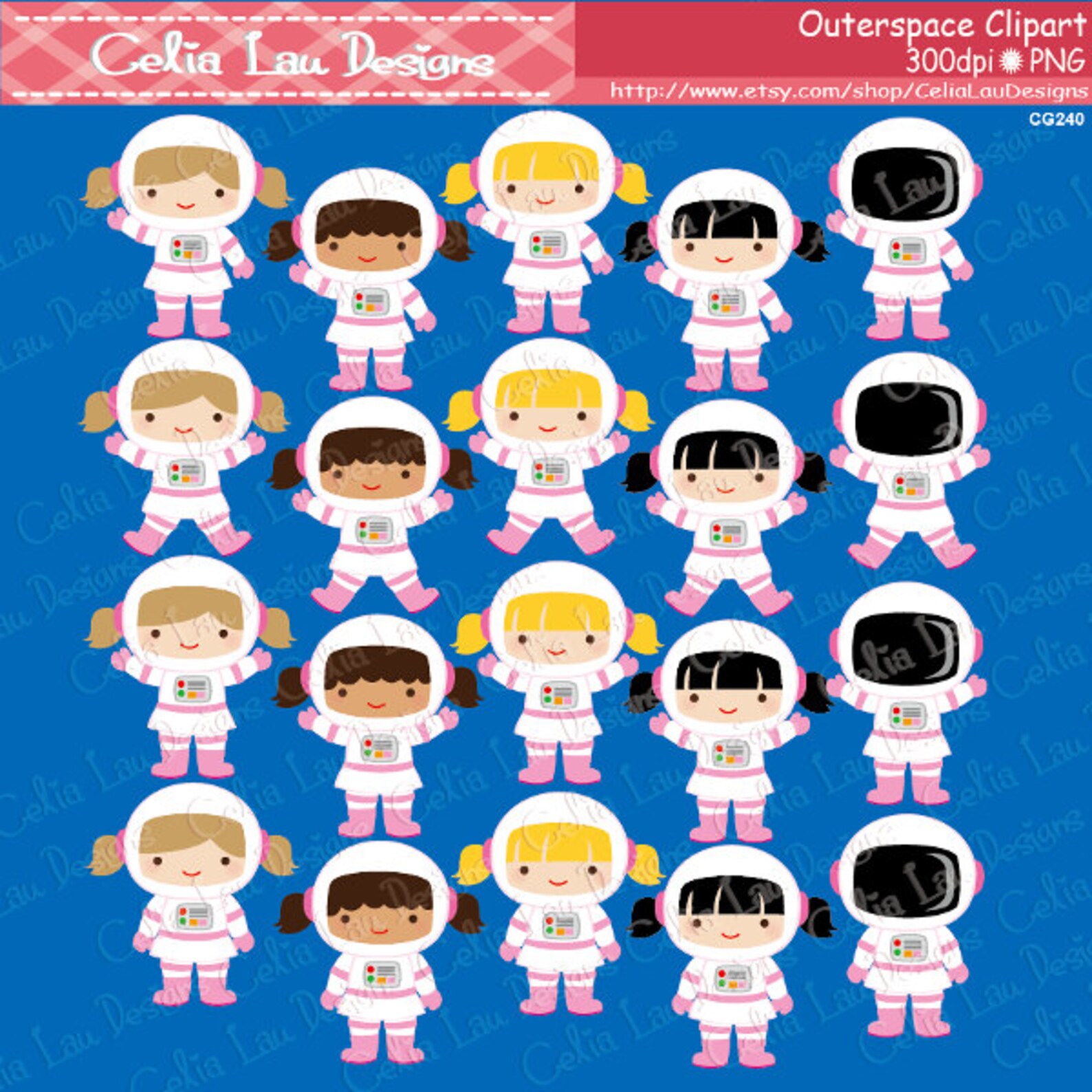 Outer Space Clipart Girl Astronauts Rockets Aliens - Etsy UK