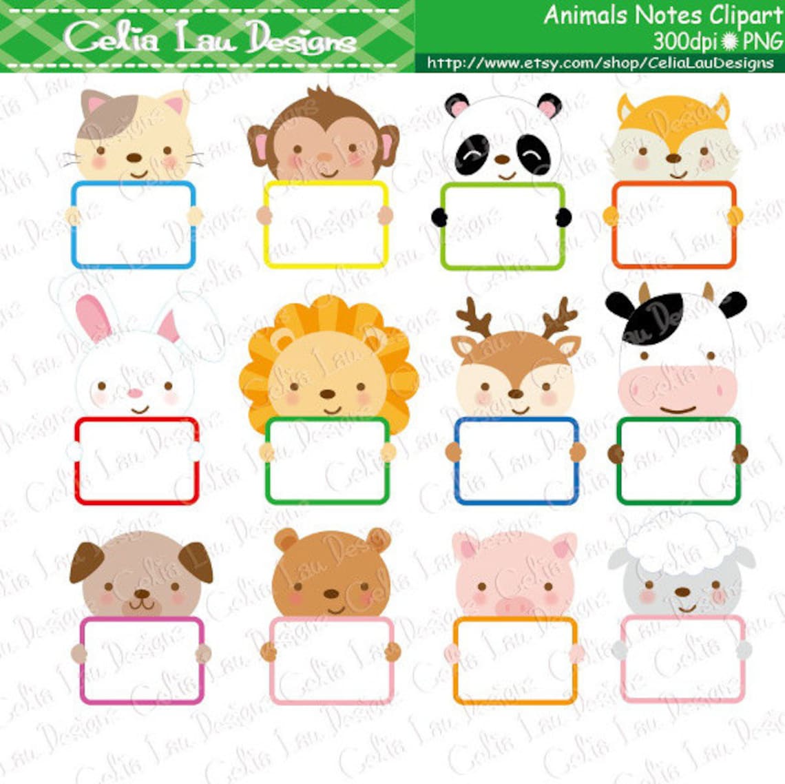 Animals Notes Clip Art Cute Animals Holding Message Cards - Etsy