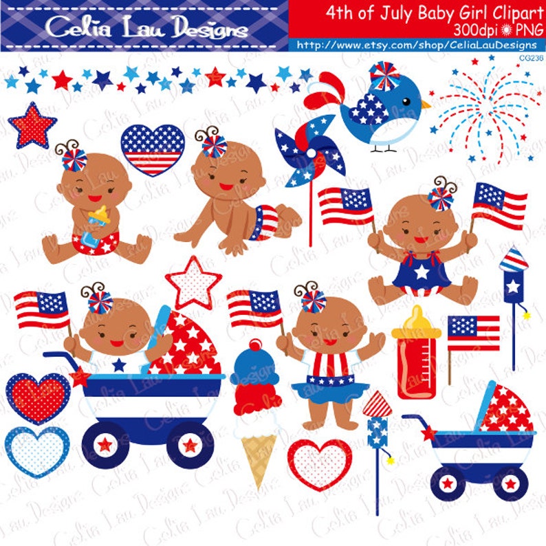 4th of July Baby Girl Clipart / Independence Day Clipart - Etsy