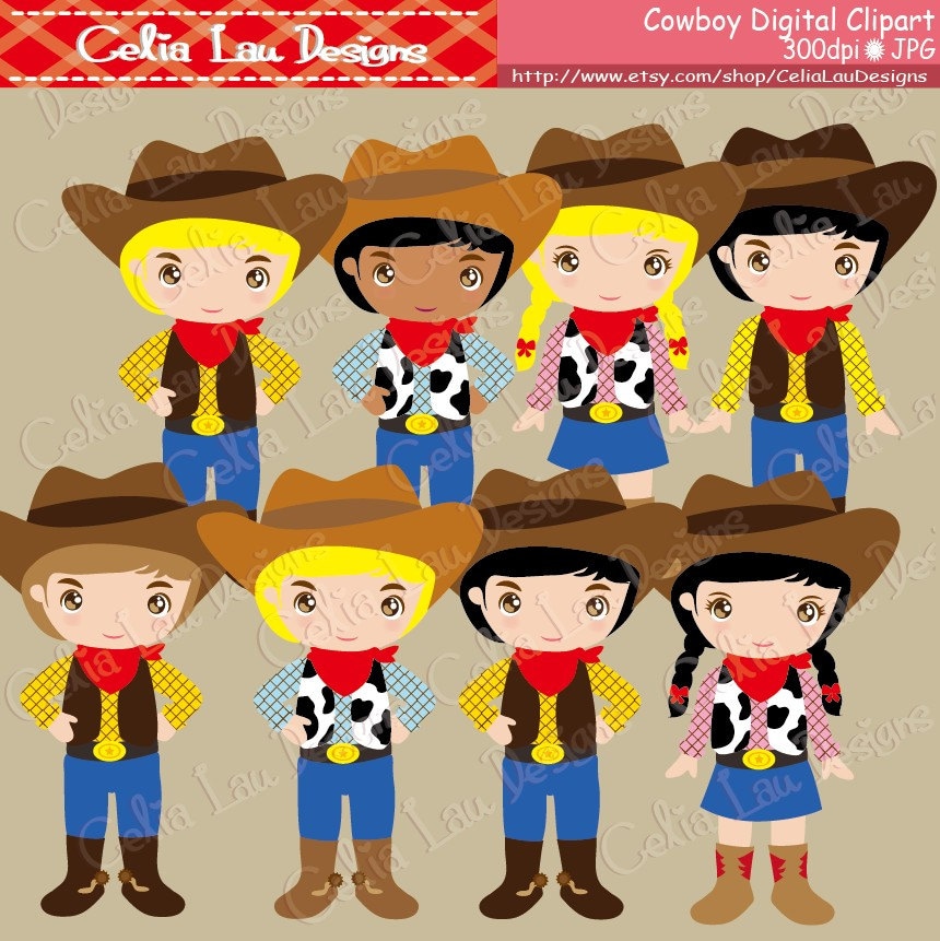 Cowboy Clip art / Cute Cowboys Clipart and Digital paper | Etsy
