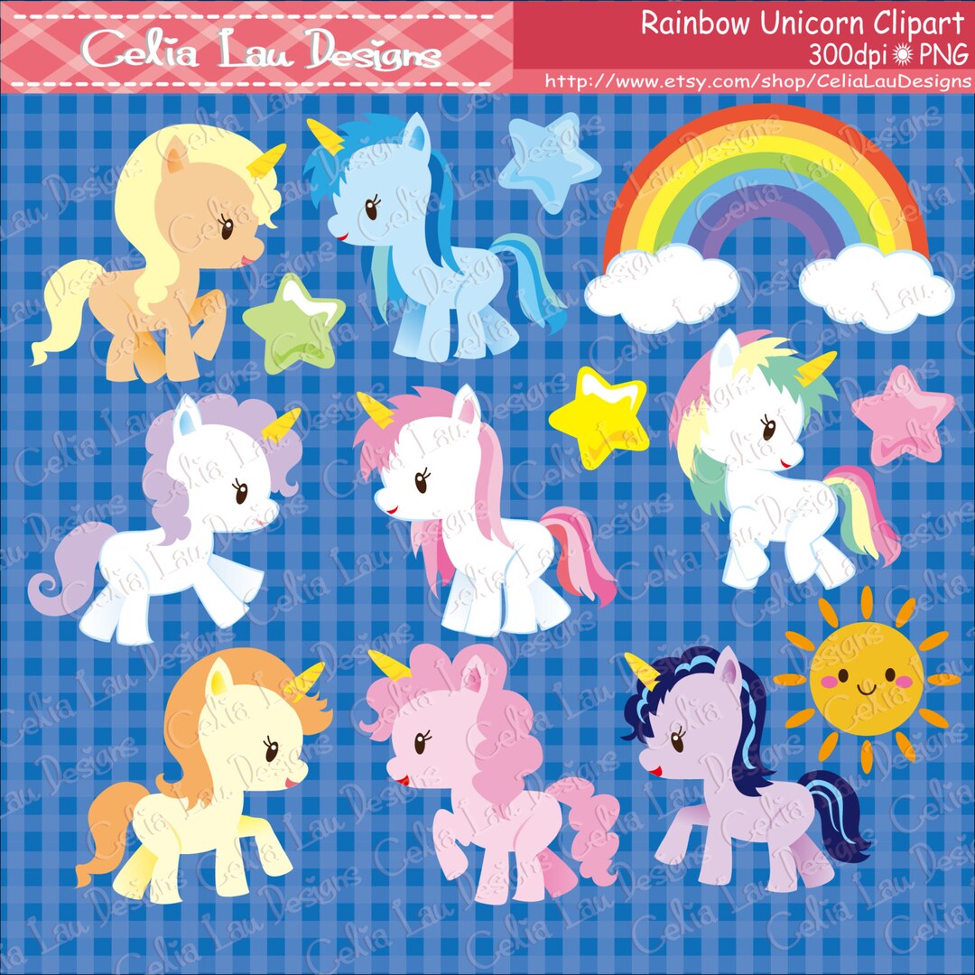 Rainbow Unicorn Clipart/ Cute Unicorn and Rainbow Clipart A031 - Etsy