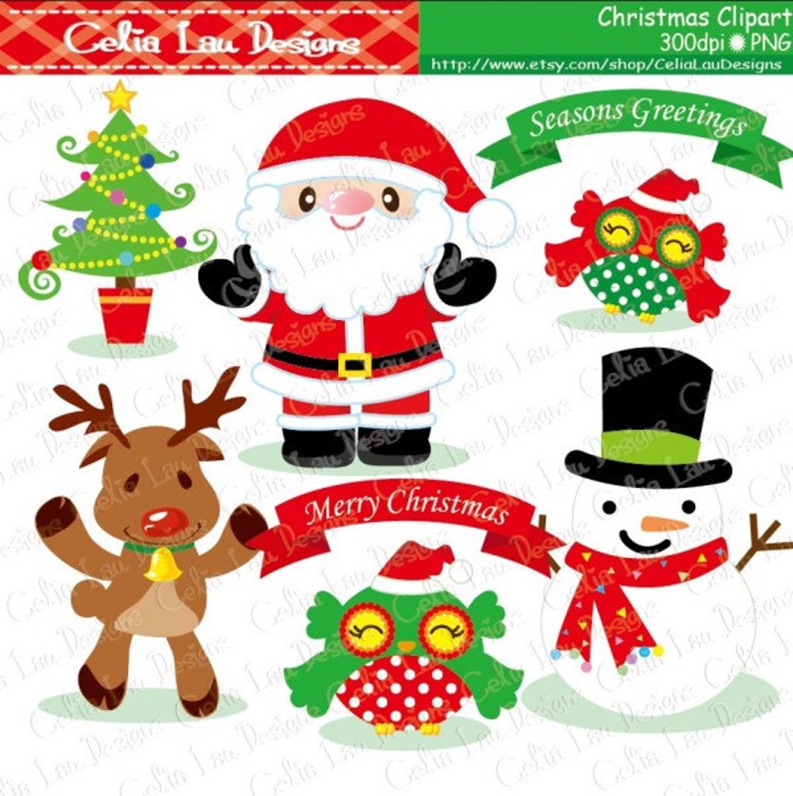 Christmas Clipart Santa Rudolph Reindeer Festive Bunting | Etsy
