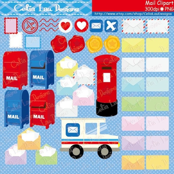 Mail Clipart Postage Letters Stamps Envelope Digital - Etsy