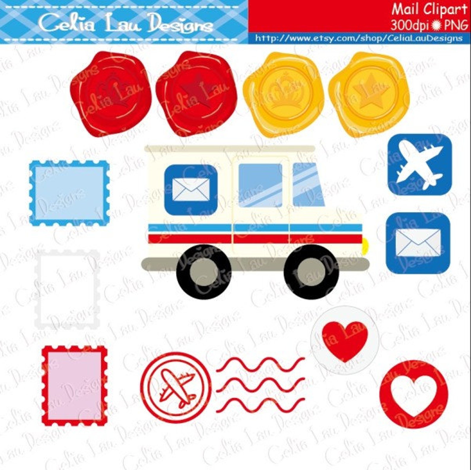 Mail Clipart Postage Letters Stamps Envelope Digital - Etsy