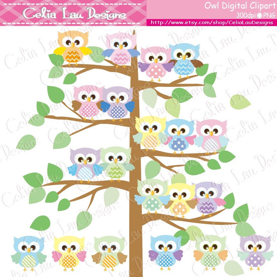 Owl Clipart Owls Digital Clip art/Polka dot/Star/Chevron | Etsy