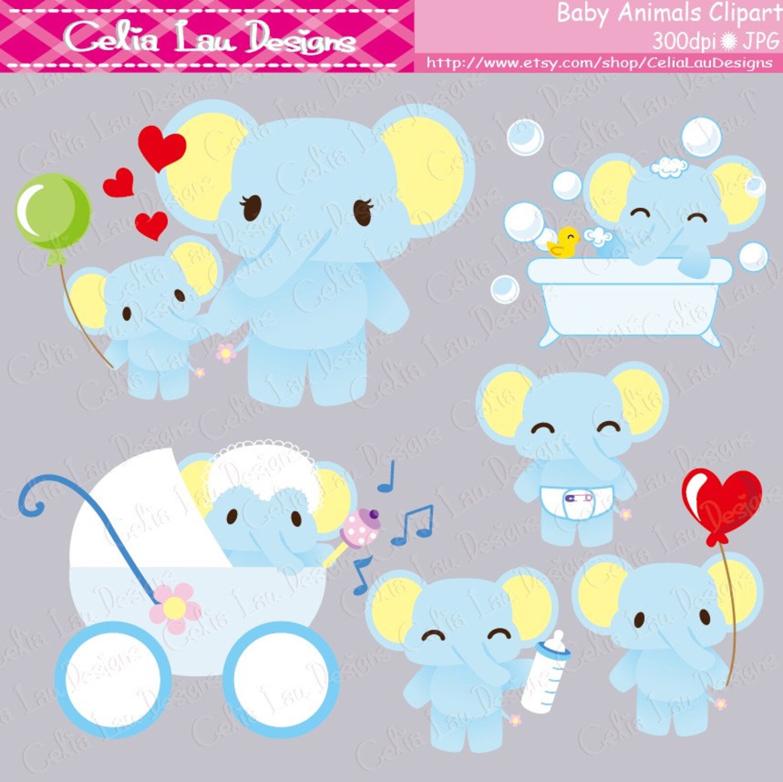 Baby Elephant Digital Cliparta008/baby Animals Clip Art/ Mom - Etsy