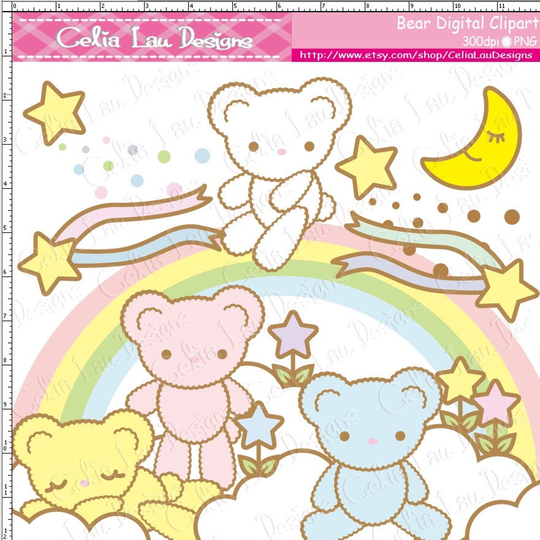 Bear Digital Cliparta016/star/cloud/moon/rainbow/kawaii Clip Art ...