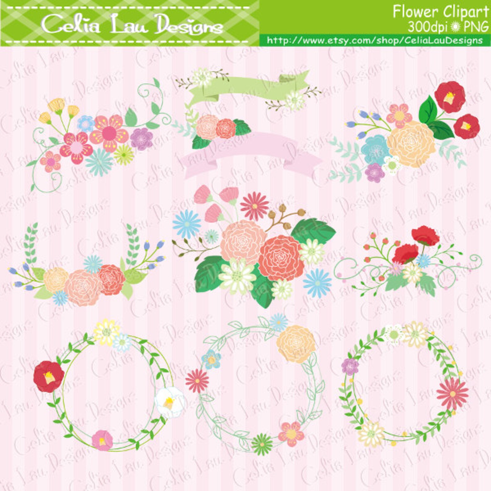 Flower Clipart Floral Clipart Floral Wreaths Wedding - Etsy