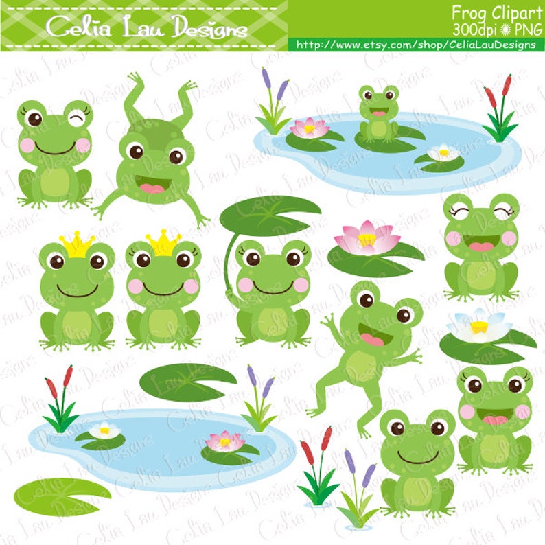 Frog Clipart Frogs Clip Art Lilypads Frogs Cat Tail Cute - Etsy