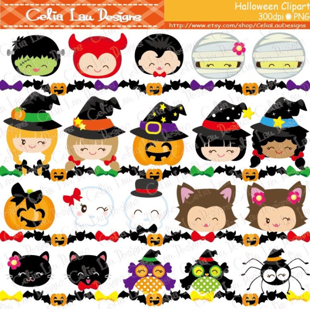 HALLOWEEN Clipart, Happy Halloween Smiley Face Digital Clipart, KAWAII ...