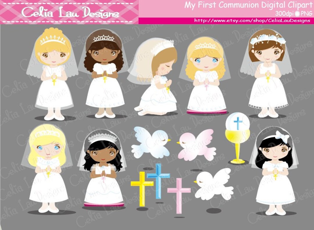 First Communion Clipart / Girl 1st Communion Digital Clipart / INSTANT ...