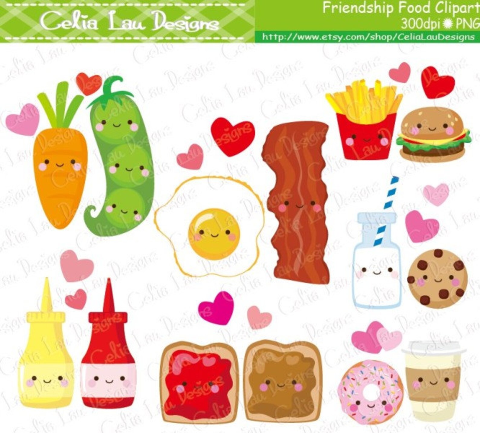 Friendship Food Cartoon Best Friend Cute Clip Art / Cute Food - Etsy