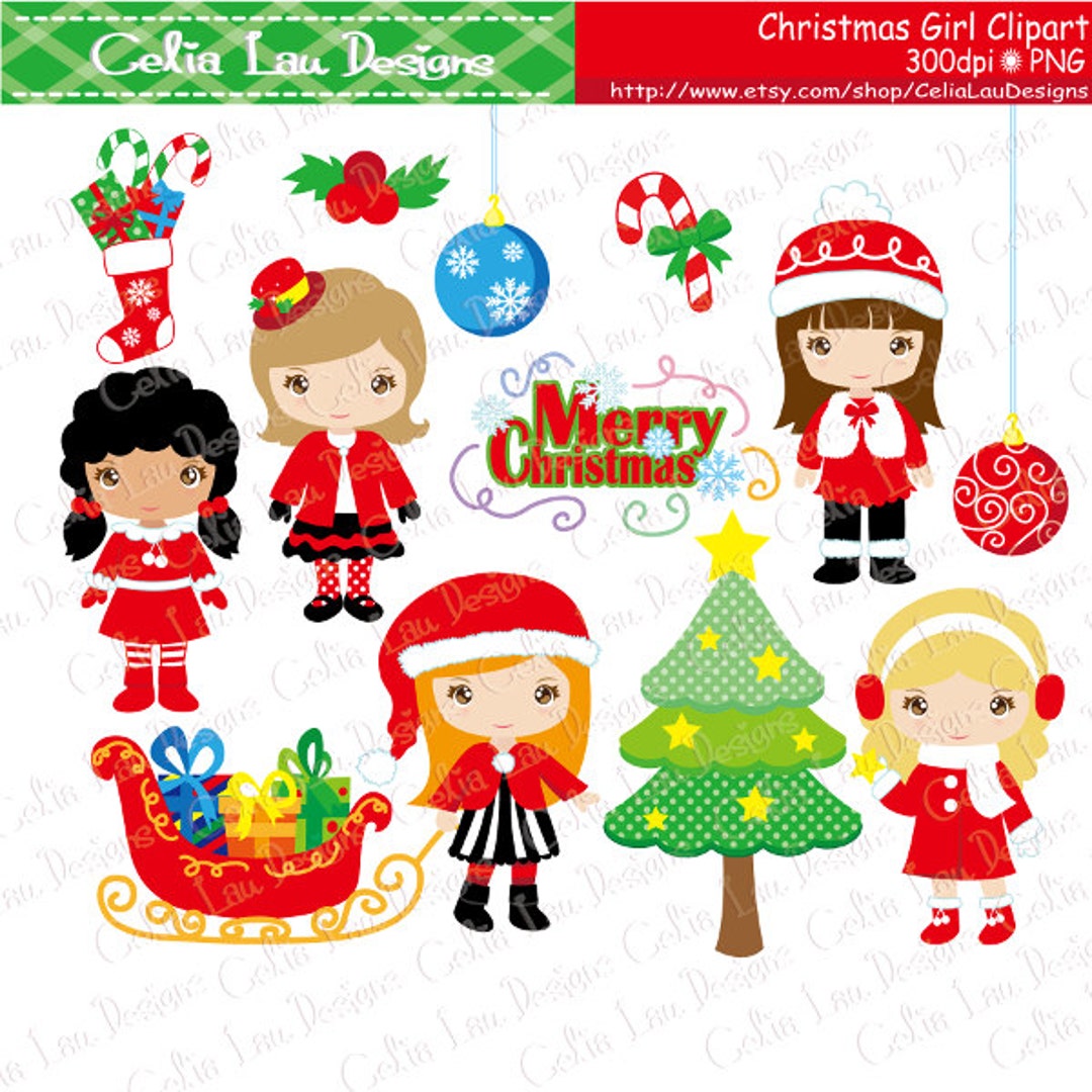 CHRISTMAS GIRLS Clipart, Merry Christmas Digital Clipart CG203 - Etsy
