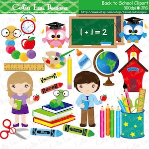 Back to School Clip Art, Back to School Clipart and Paper Set (CG059 ...