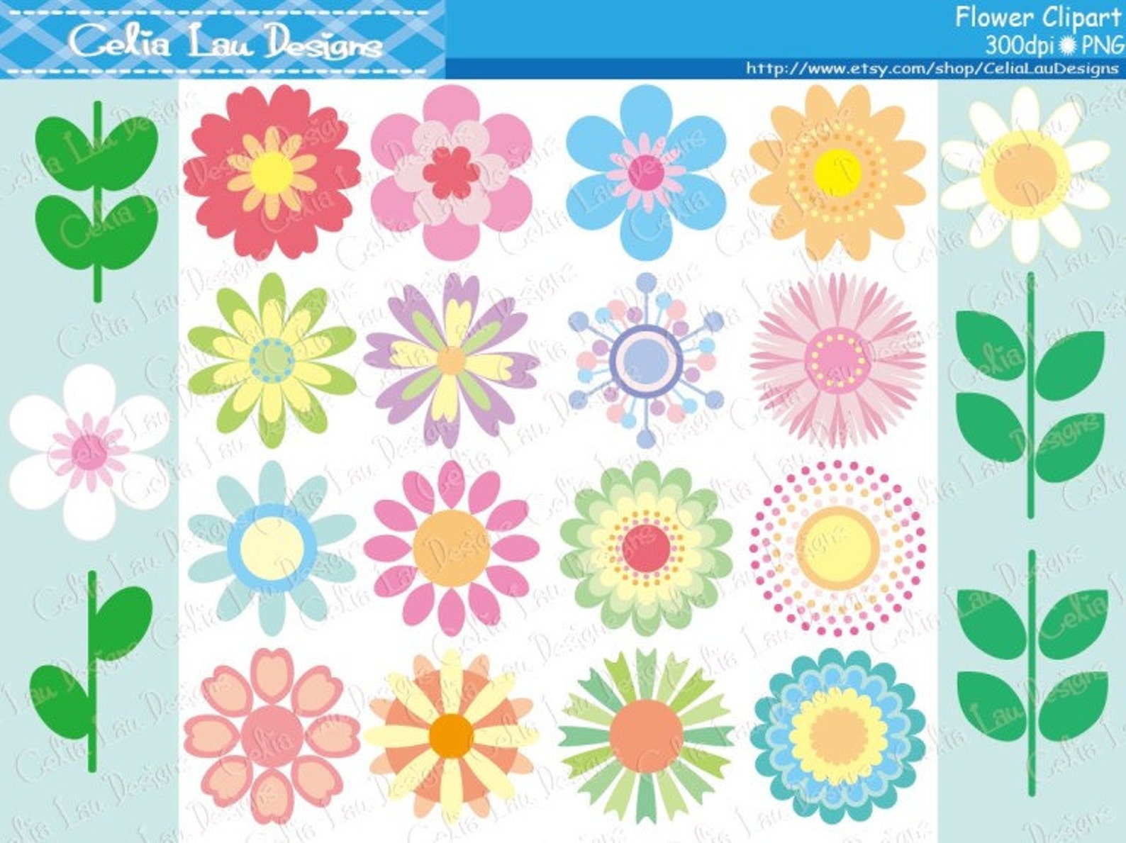 Flower Clipart Mod Flower Clip Art CG167 | Etsy