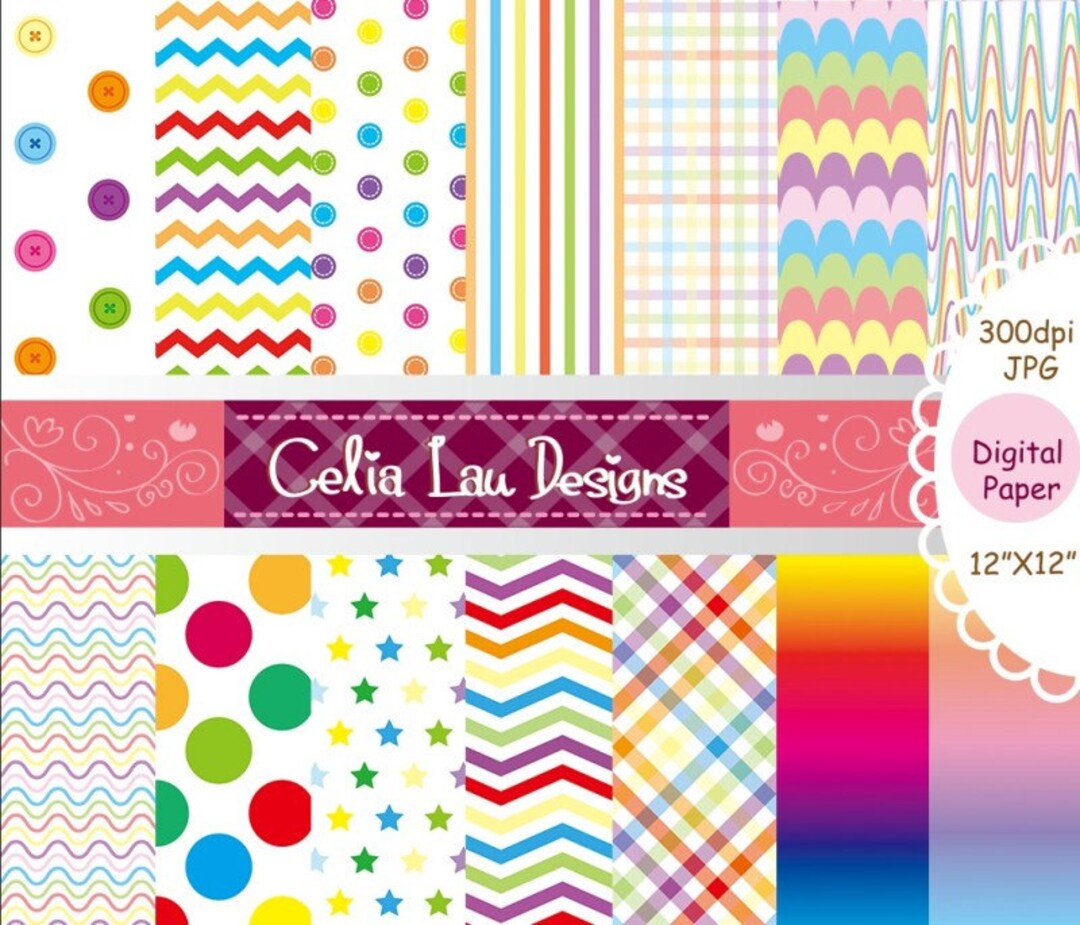 Rainbow Digital Paper Rainbow Scrapbook Paper Chevron - Etsy