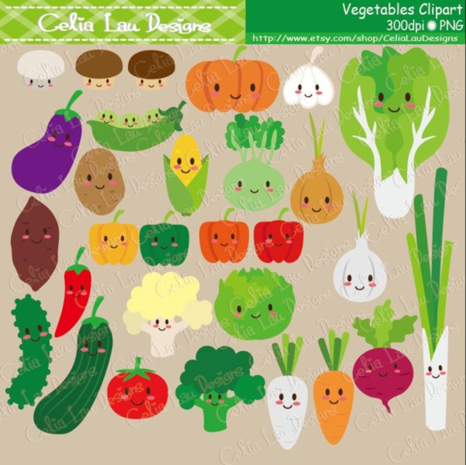 Happy Veggies Kawaii Veggiescute Vegetables Digital Clip Art - Etsy